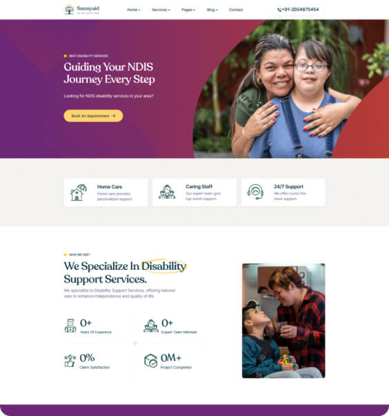 Sunnyaid - NDIS Disability & Elderly Service Template